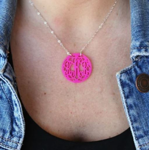 Acrylic Rimmed Script Monogram Necklace | Preppy Monogrammed Gifts
