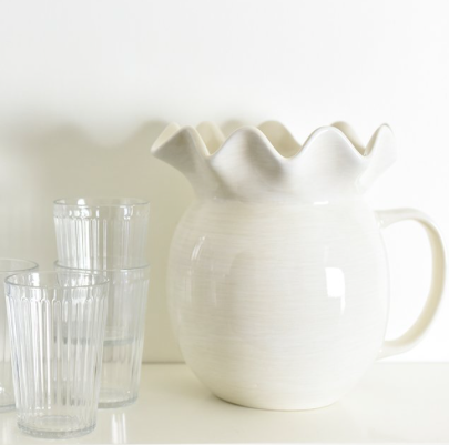 Signature White Ruffle Pitcher | Preppy Monogrammed Gifts