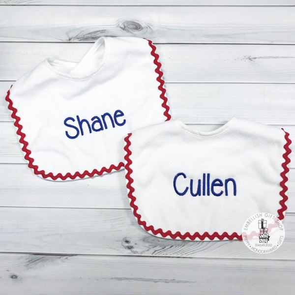 Personalized Ric Rac Baby Bib – Preppy Monogrammed Gifts